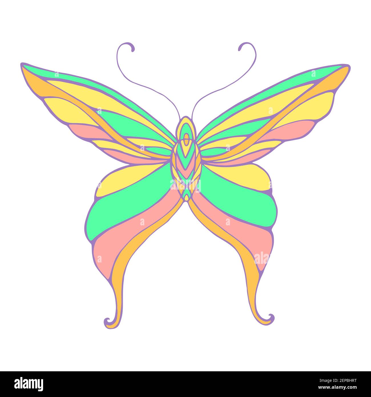 Bright butterfly with turquoise orange pink wings, isolated on white ...
