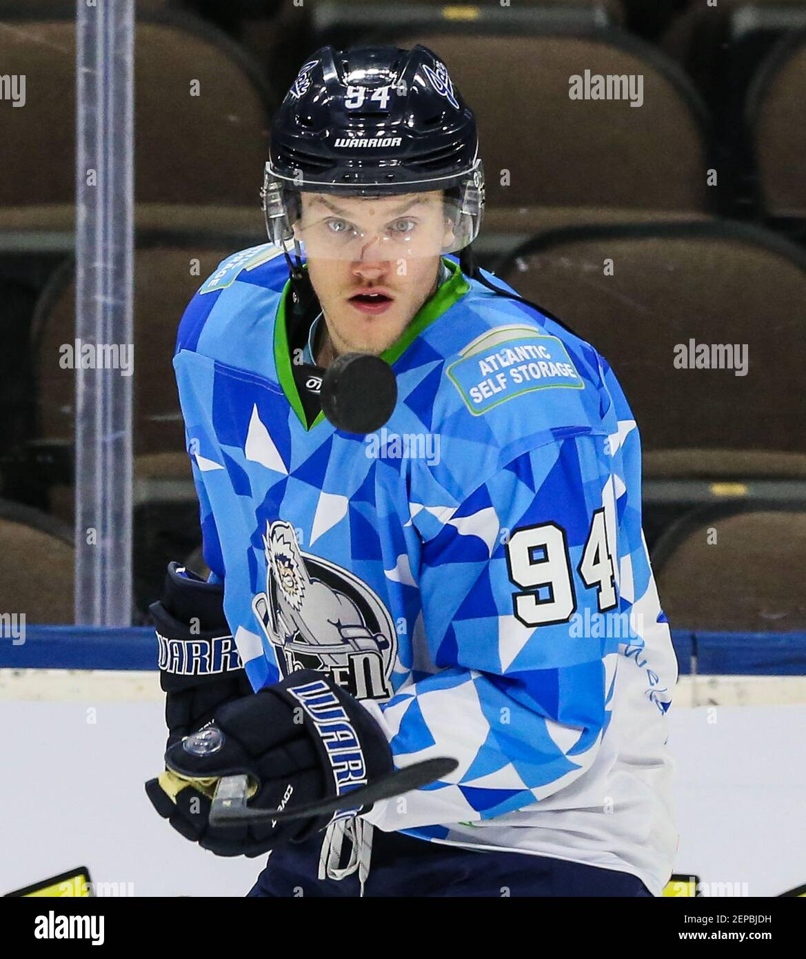 Jacksonville Icemen left wing Braylon Shmyr (94) with some stick ...