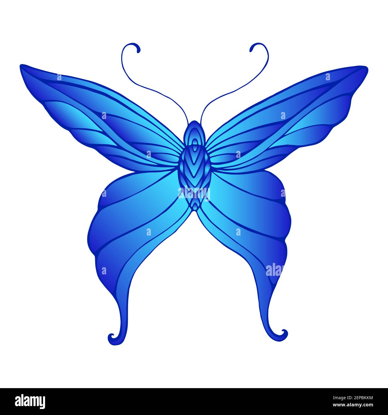 Butterfly with patterned wings, bright gradient cyan and dark blue ...