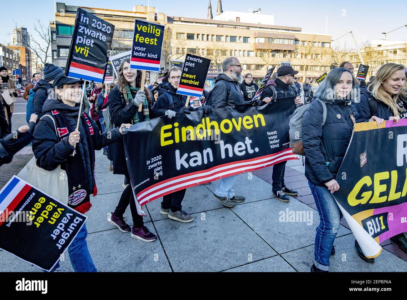 EINDHOVEN, Stadhuisplein, 20-11-2019, Members of Kick Out Zwarte Piet ...