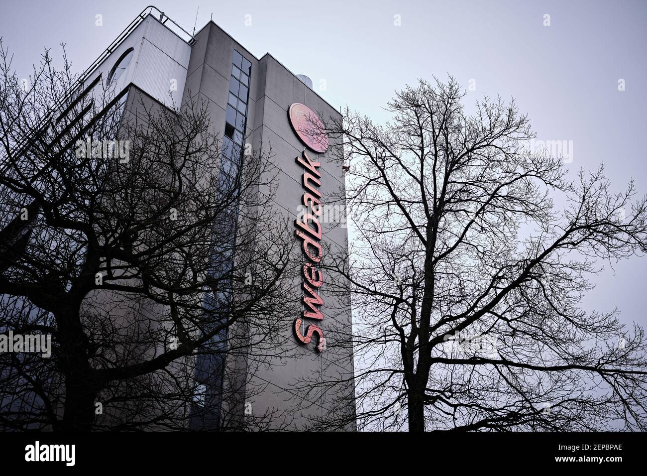 Swedish bank (Swedbank) logo seen on Swedbank Estonia headquarters ...