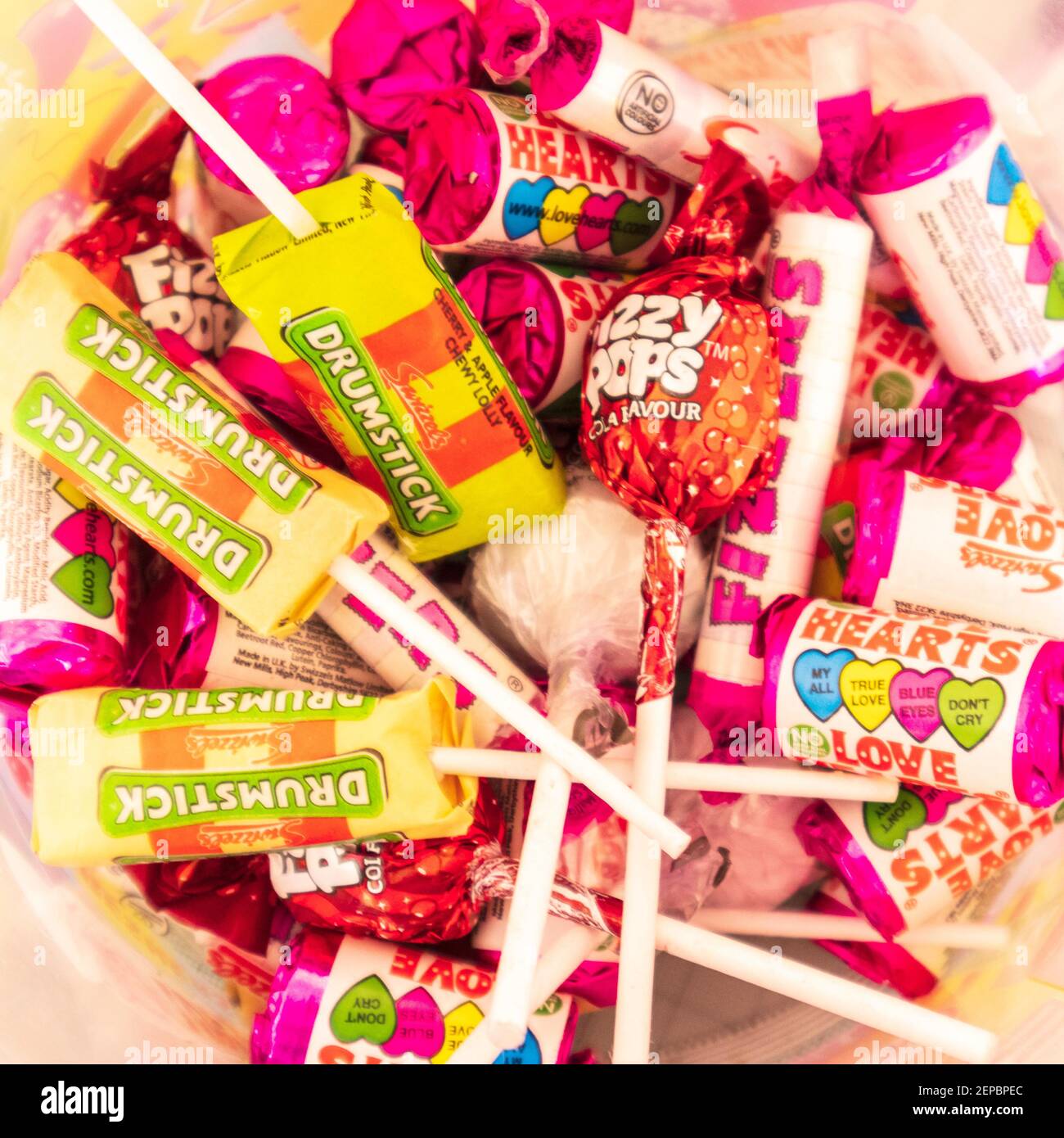 Box of Sweets including Love Hearts Stock Photo - Alamy