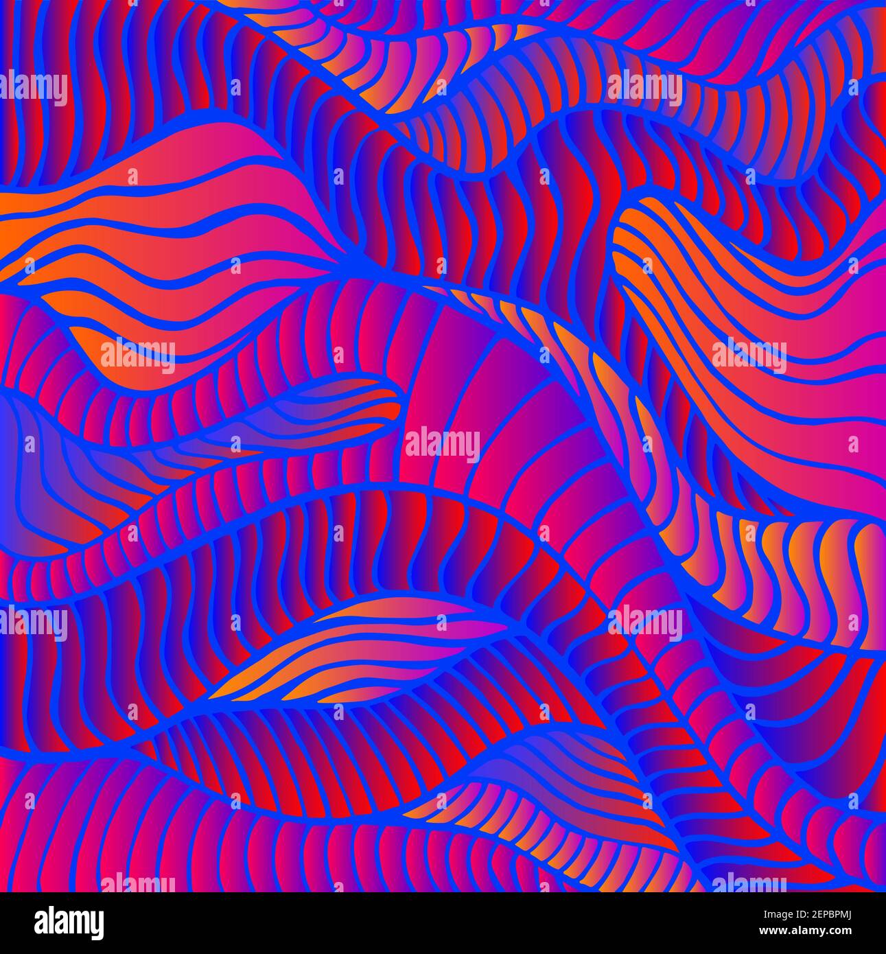 Bright psychedelic art waves decorative texture. Vector hand drawn ...