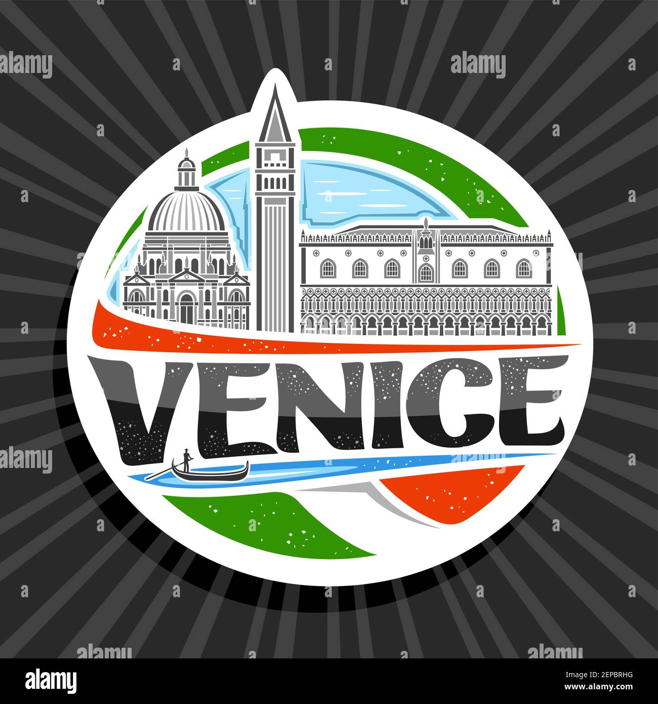 Vector logo for Venice, white decorative sticker with line illustration ...
