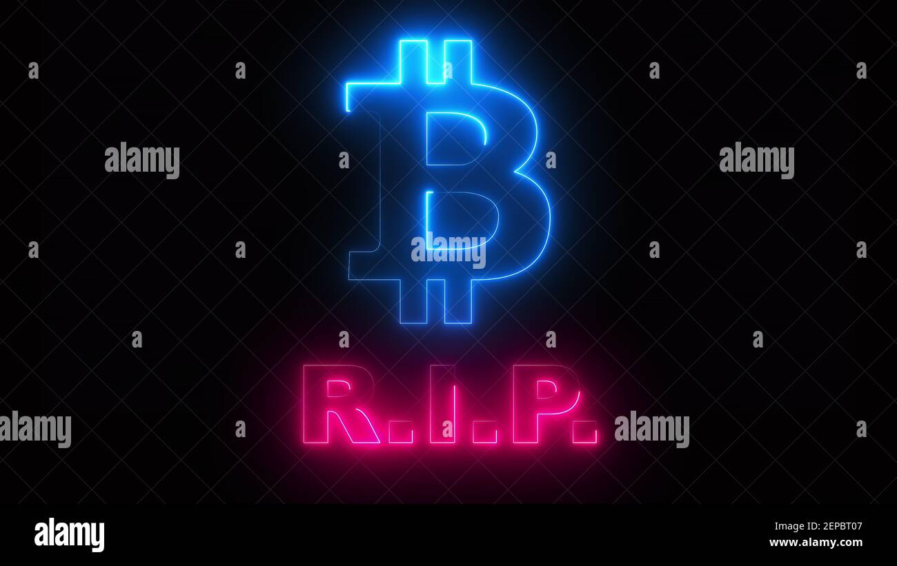 Computer generated bitcoin RIP symbol with light effect. 3d rendering ...