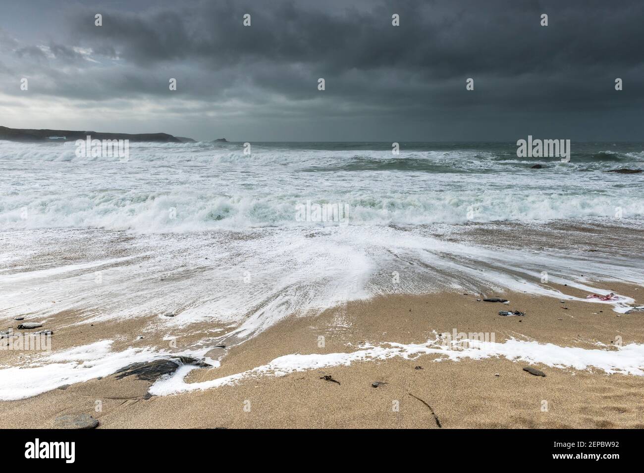 Dark threatening rainclouds over Fistral Bay in Newquay in Cornwall ...
