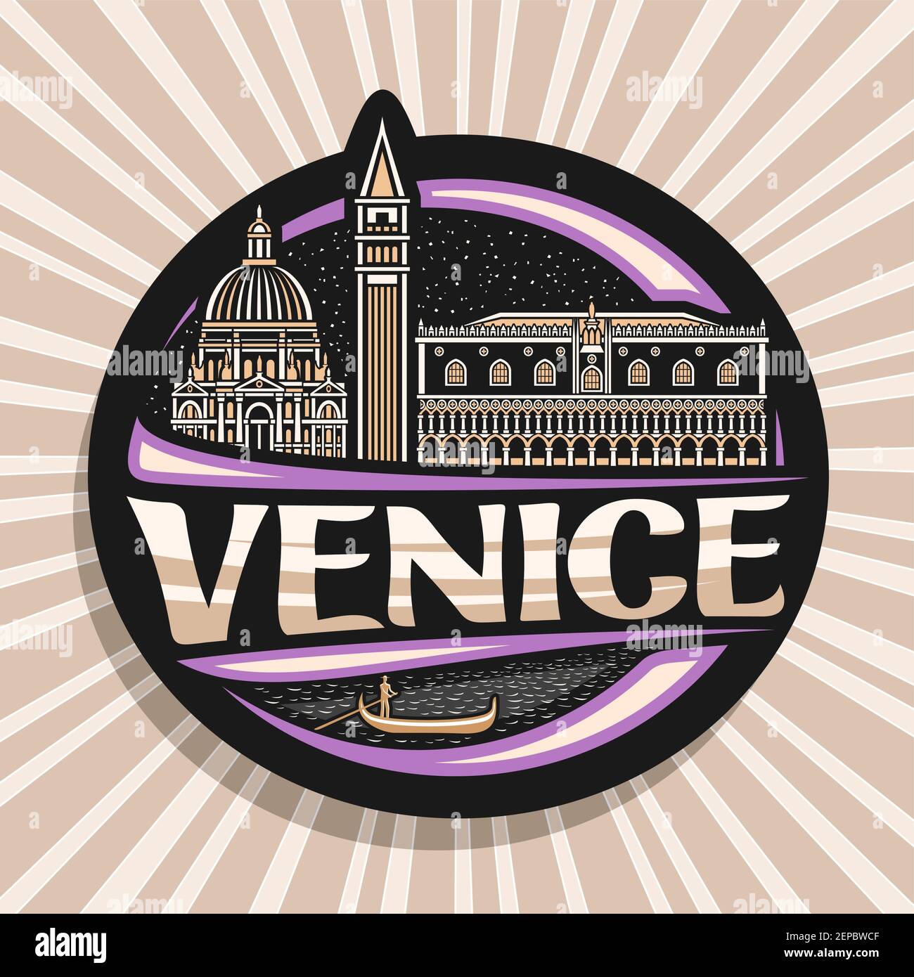 Vector logo for Venice, black decorative round tag with outline ...