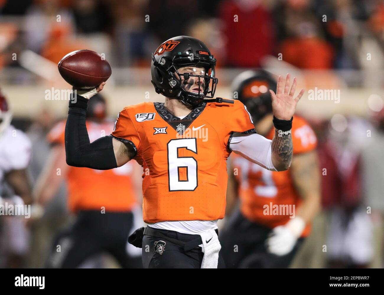 November 30, 2019: Oklahoma State quarterback Dru Brown (6) passes the ...