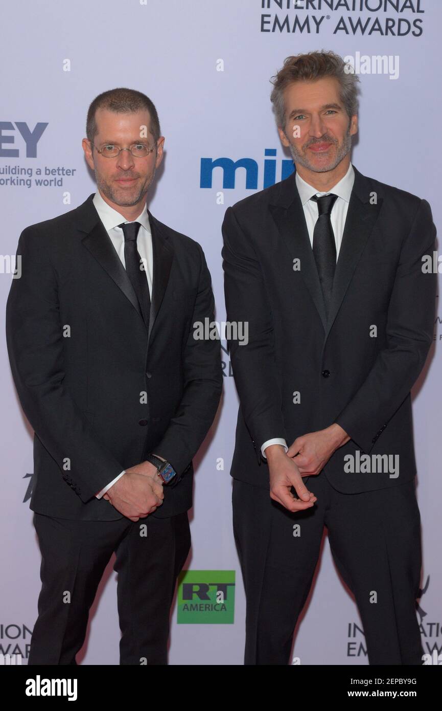 D. B. Weiss and David Benioff attend the 2019 International Emmy Awards ...