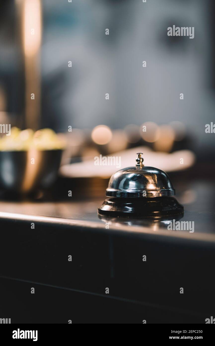 order bell over stainless steel bench in a professional kitchen Stock ...