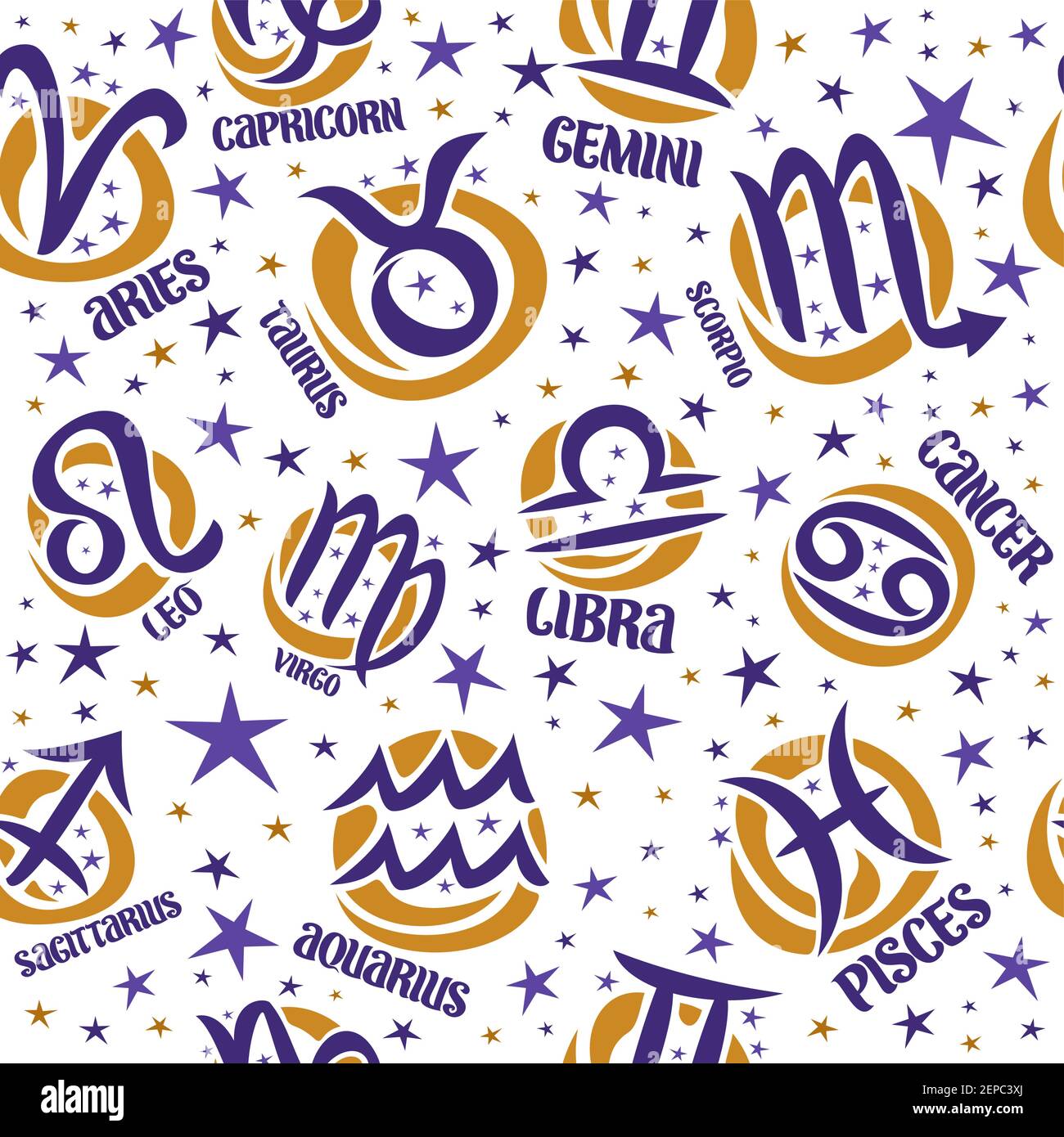 Vector Astrology Seamless Pattern, square repeating zodiac background ...