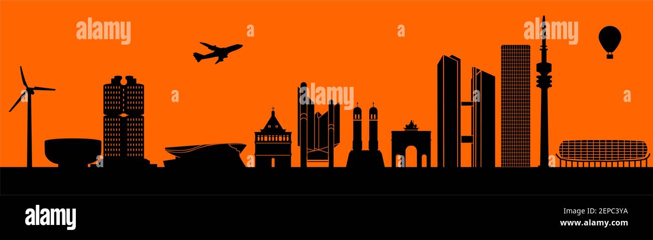 Vector city skyline silhouette - illustration, Town in orange ...