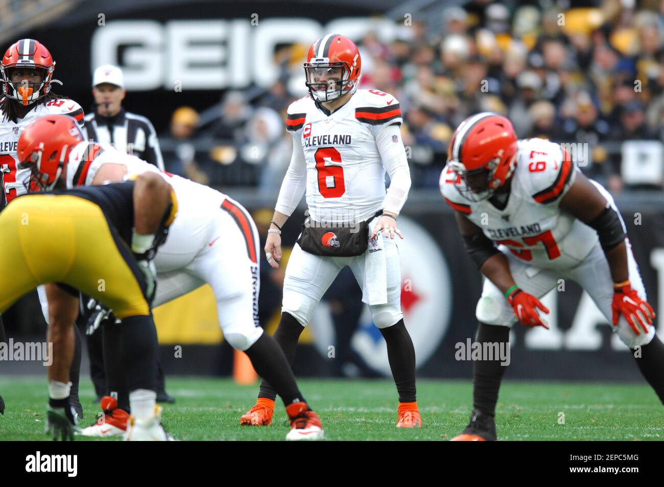 December 1st, 2019: Baker Mayfield #6 during the Pittsburgh Steelers vs ...