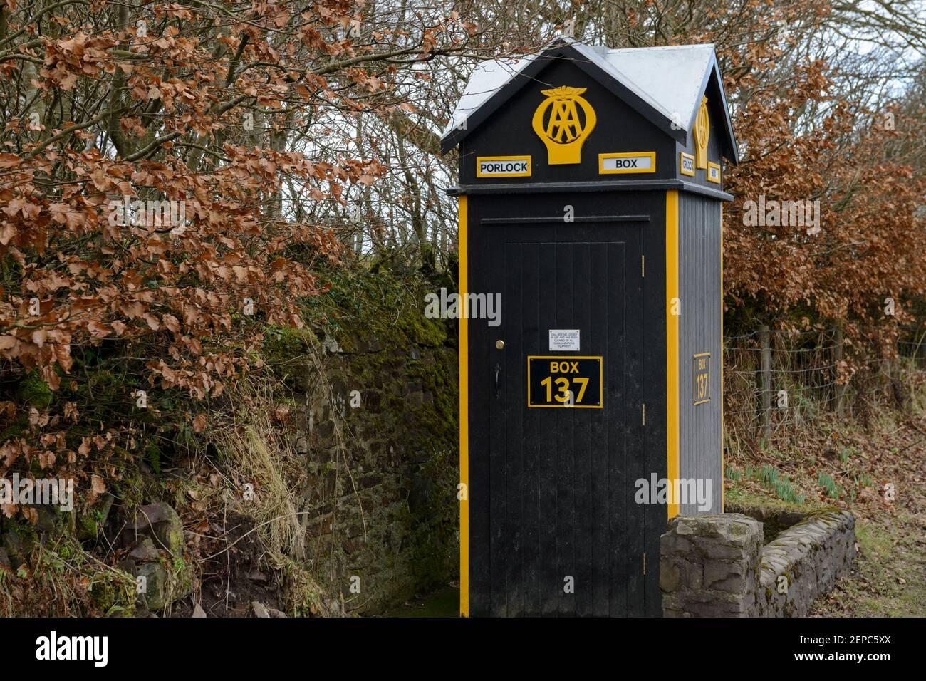 One of 19 surviving AA sentry boxes, numbered 137, at Porlock Hill ...