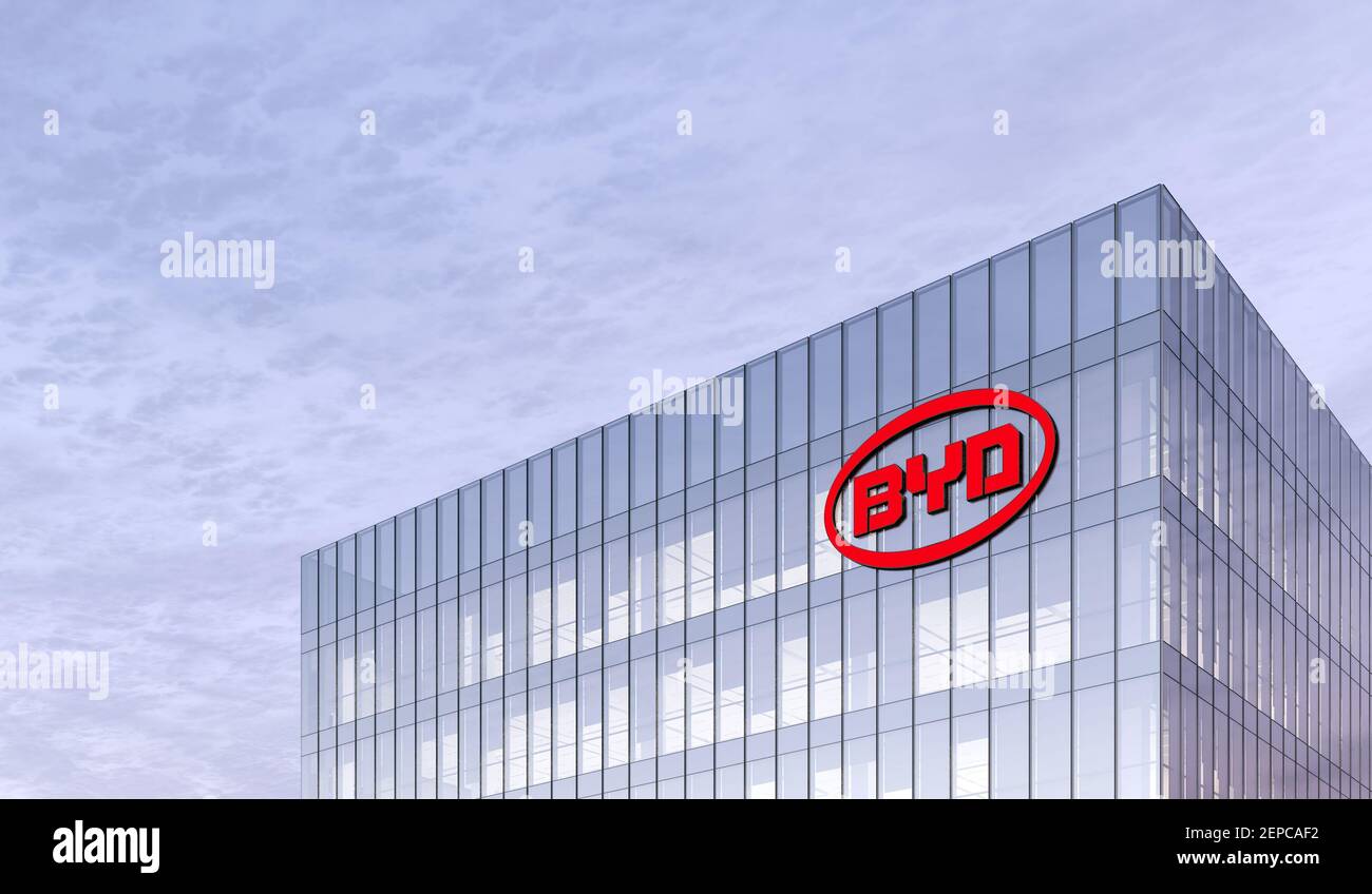 Shenzhen, China. February 18, 2021. Editorial Use Only, 3D CGI. BYD ...