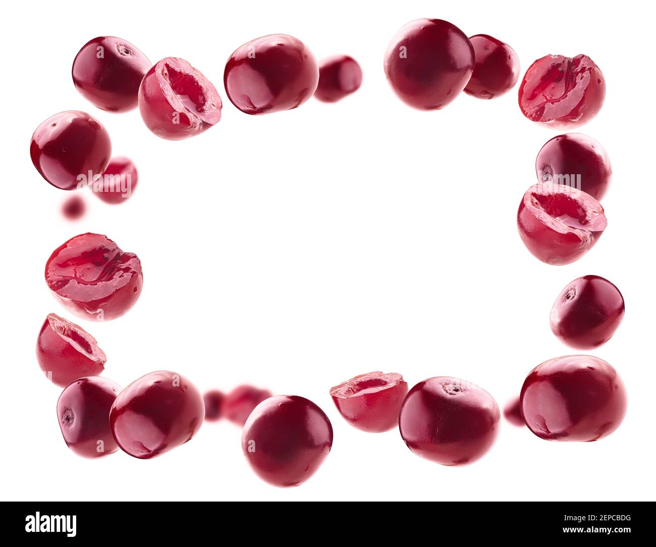 Lots of cherry in the shape of a frame. Isolated on a white background ...