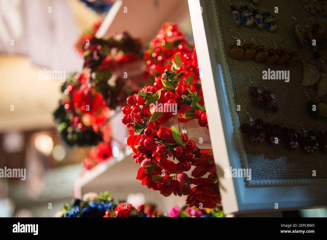 Christmas decorations are seen during the Christmas market at the Main ...