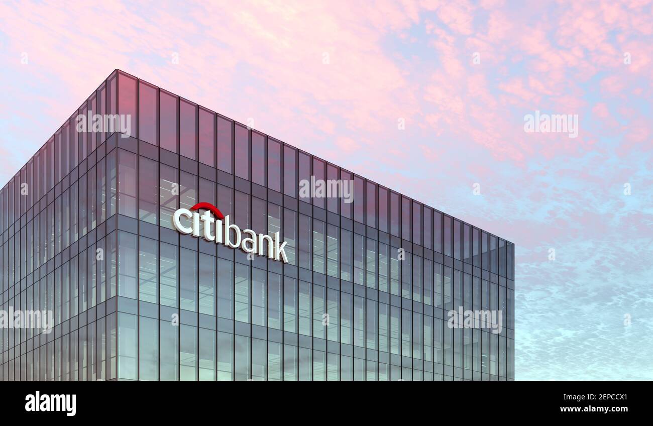 New York, USA. February 19, 2021. Editorial Use Only, 3D CGI. Citibank ...