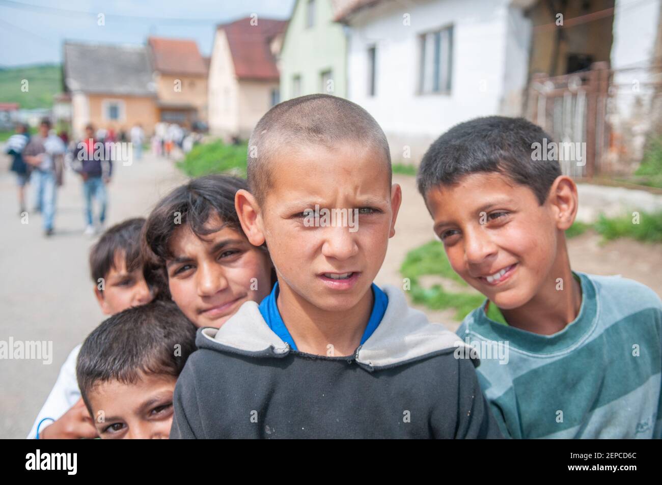 Lomnicka, Slovakia. 05-16-2018. Happy Gypsy children living in misery ...