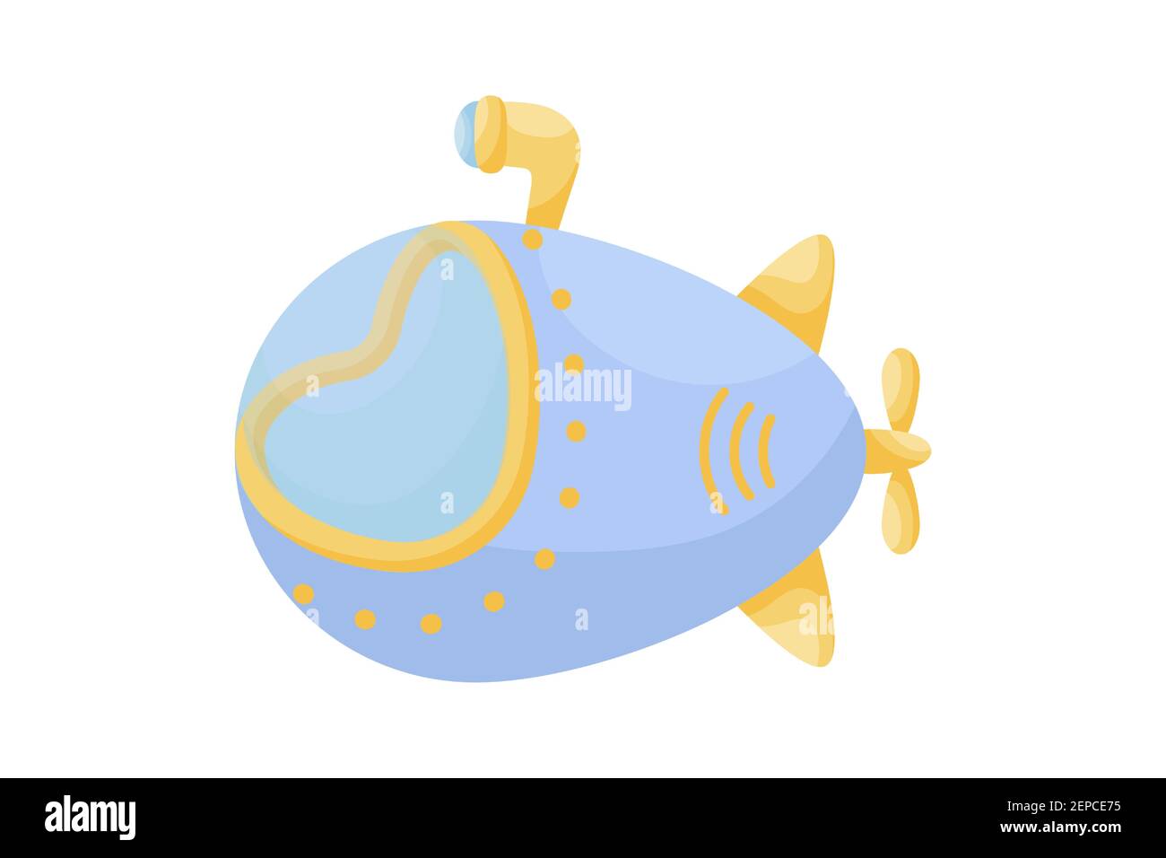 Cute blue submarine with periscope on white background. Cartoon ...