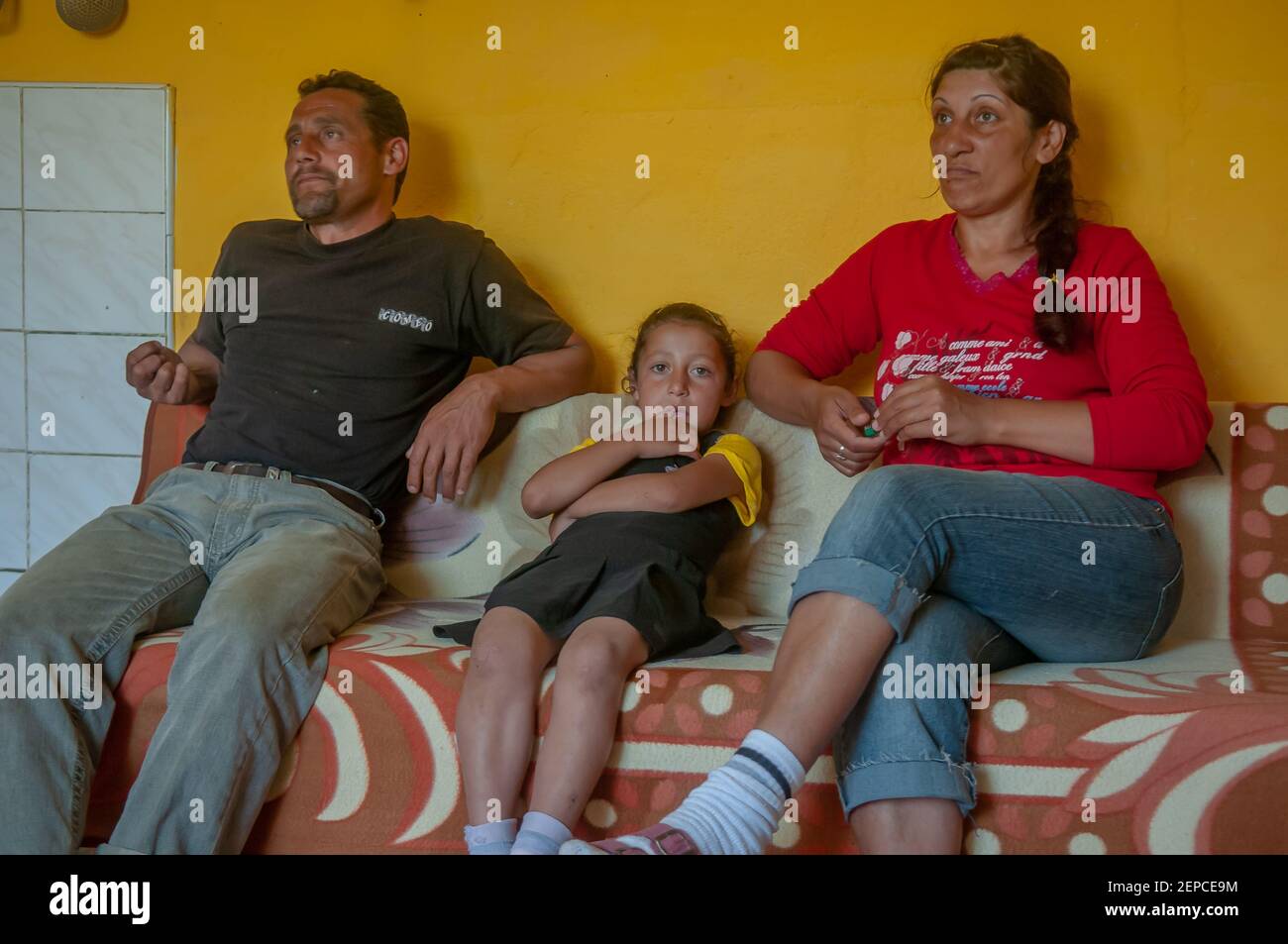 Lomnicka, Slovakia. 05-16-2018. Gypsy family in their living in misery ...