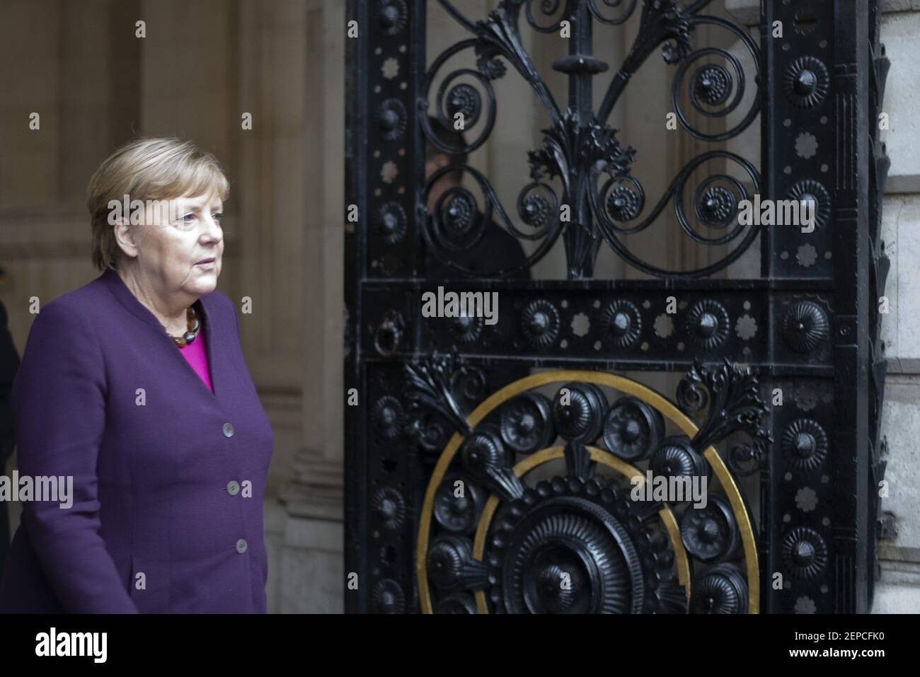Chancellor of Germany, Angela Merkel arrives in Downing Street, London ...