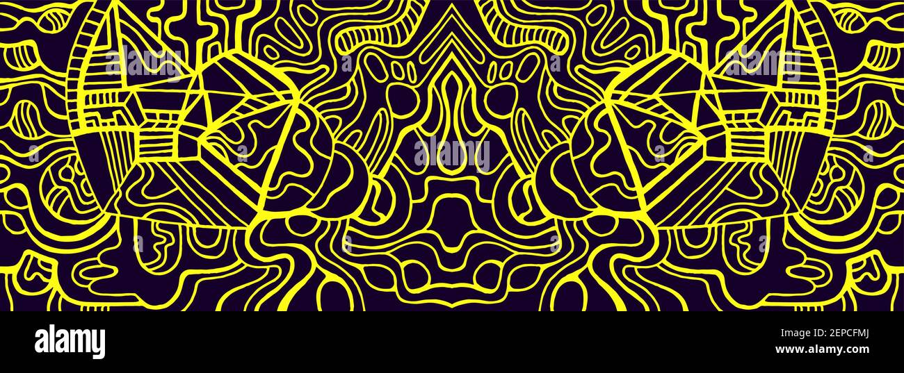 Doodle psychedelic abstract cyberpunk style, yellow outline, isolated ...