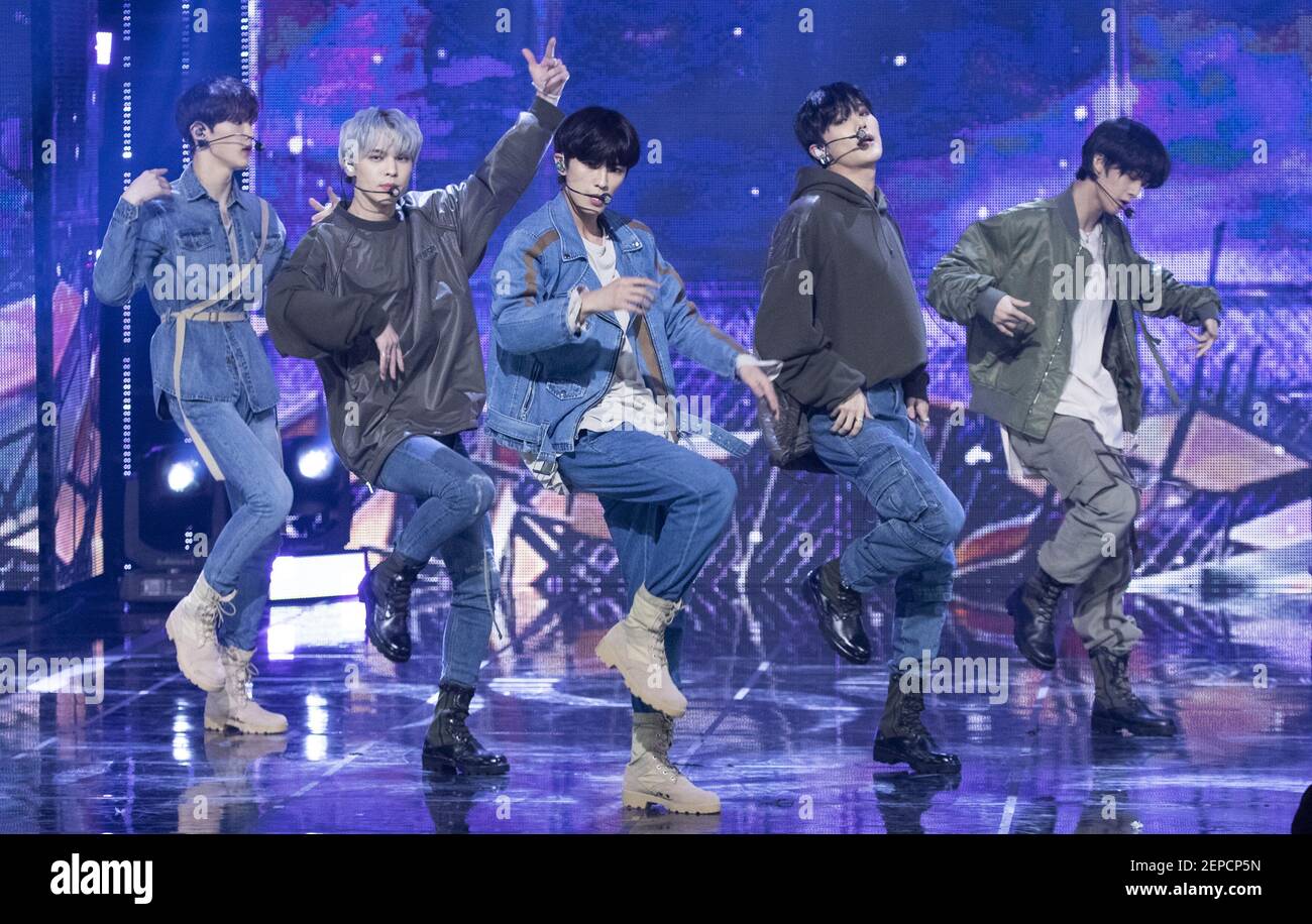 South Korean K-Pop boys band CIX, performs on the stage during a MBC TV ...