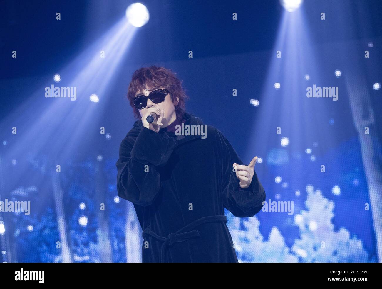 South Korean K-Pop singer Kim Jang-hoon, performs on the stage during a ...
