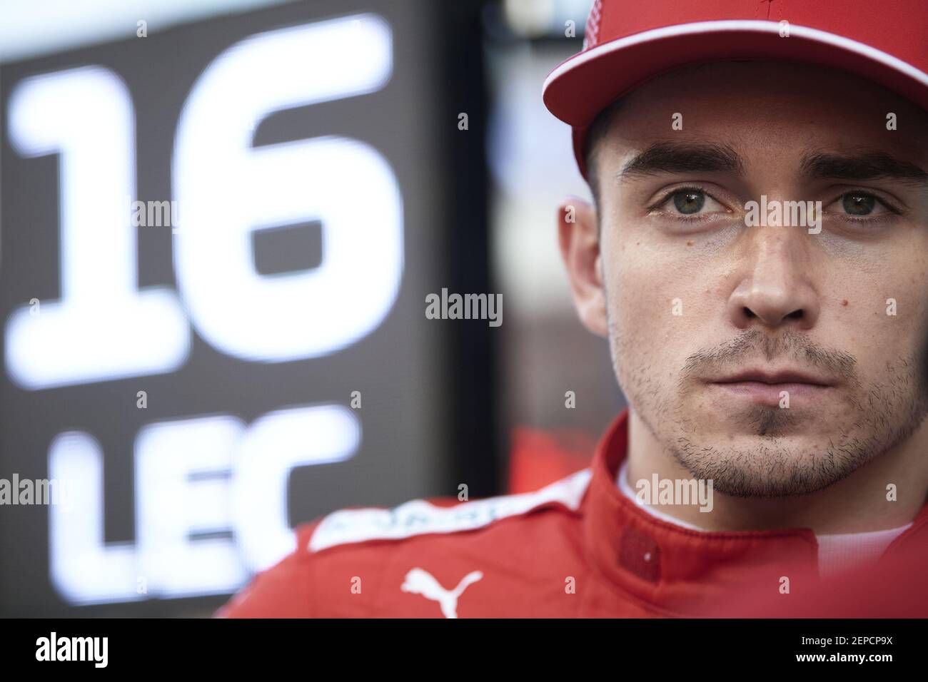 Scuderia Ferrari’s Monegasque driver Charles Leclerc looks on ahead of ...