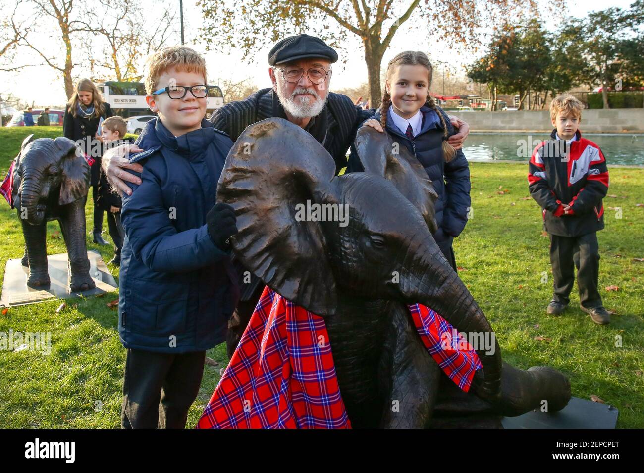 Downton Abbey, actor, Peter Egan and students from Primary School pose ...