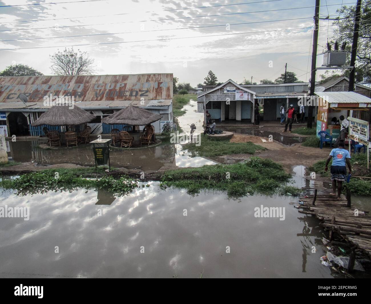 Buildings flooded. Businesses and homes damaged by flooding in Elegu ...