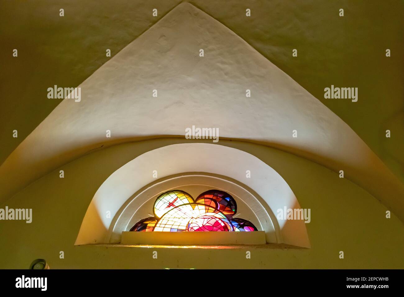 stained glass window in Notre Dame des malades church in Vichy France ...