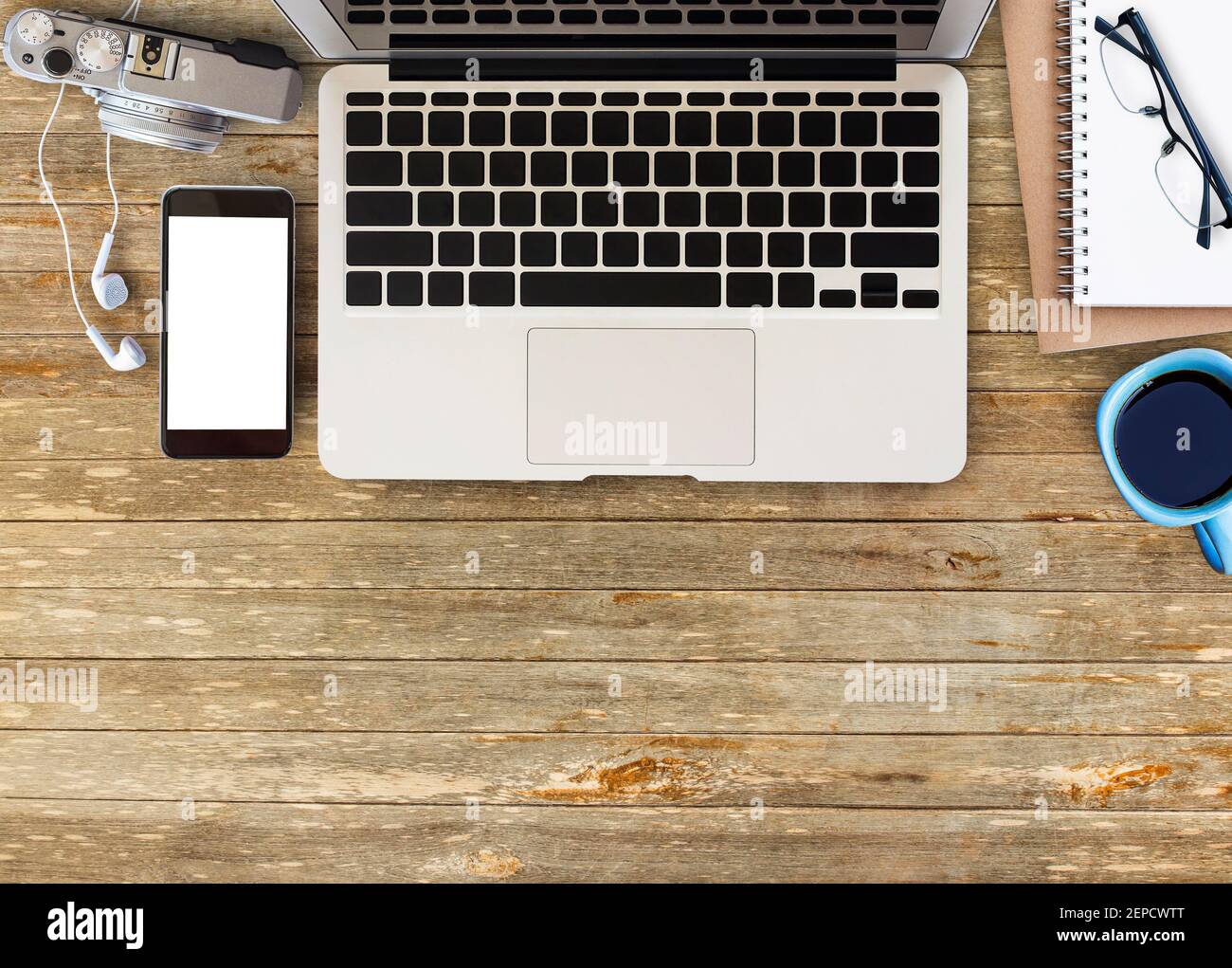 Office desk table with office equipment Stock Photo - Alamy