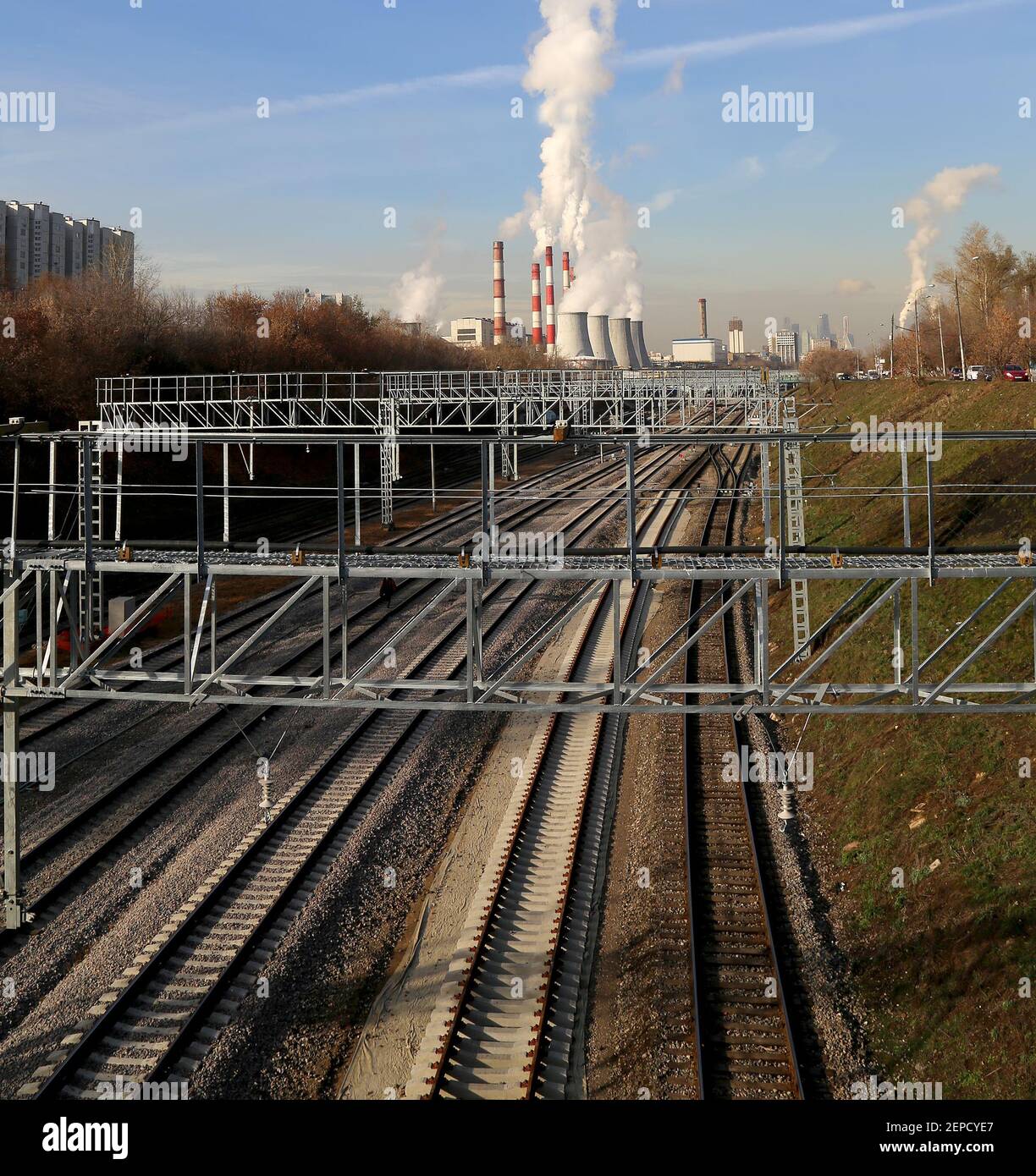 Coal burning power plant with smoke stacks, Moscow, Russia Stock Photo ...