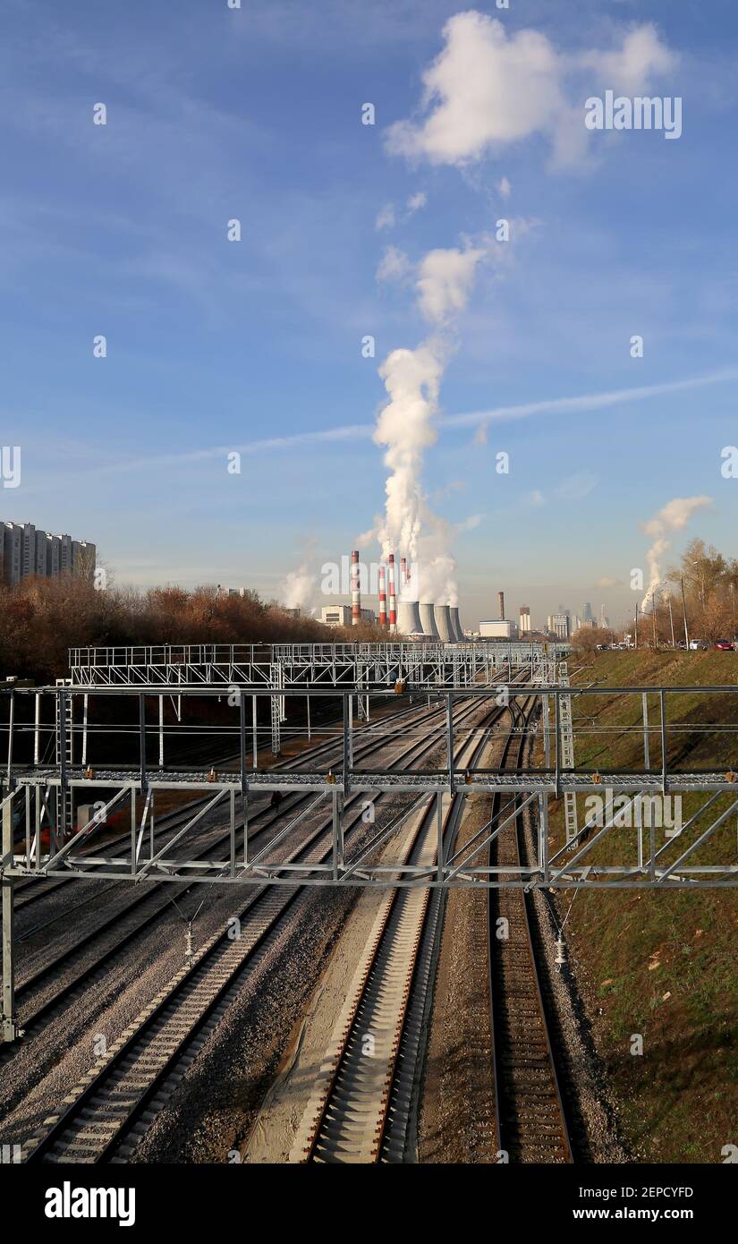 Coal burning power plant with smoke stacks, Moscow, Russia Stock Photo ...