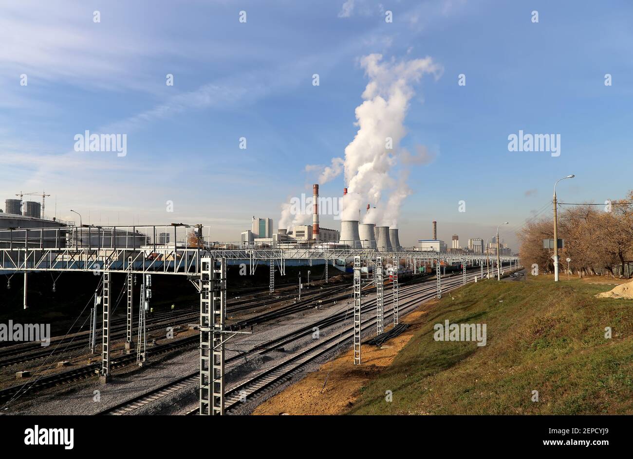 Coal burning power plant with smoke stacks, Moscow, Russia Stock Photo ...