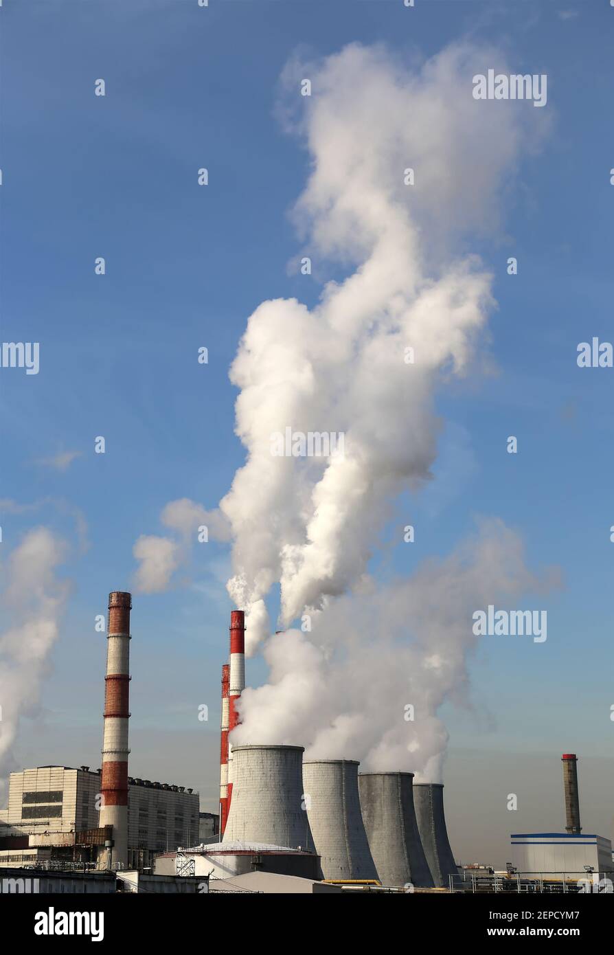 Coal burning power plant with smoke stacks, Moscow, Russia Stock Photo ...