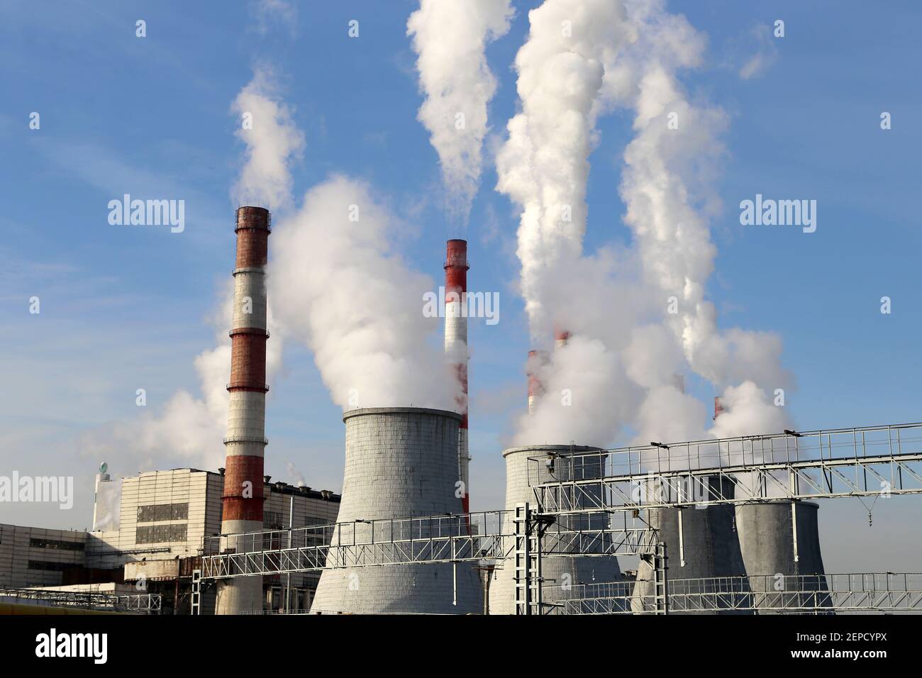 Coal burning power plant with smoke stacks, Moscow, Russia Stock Photo ...