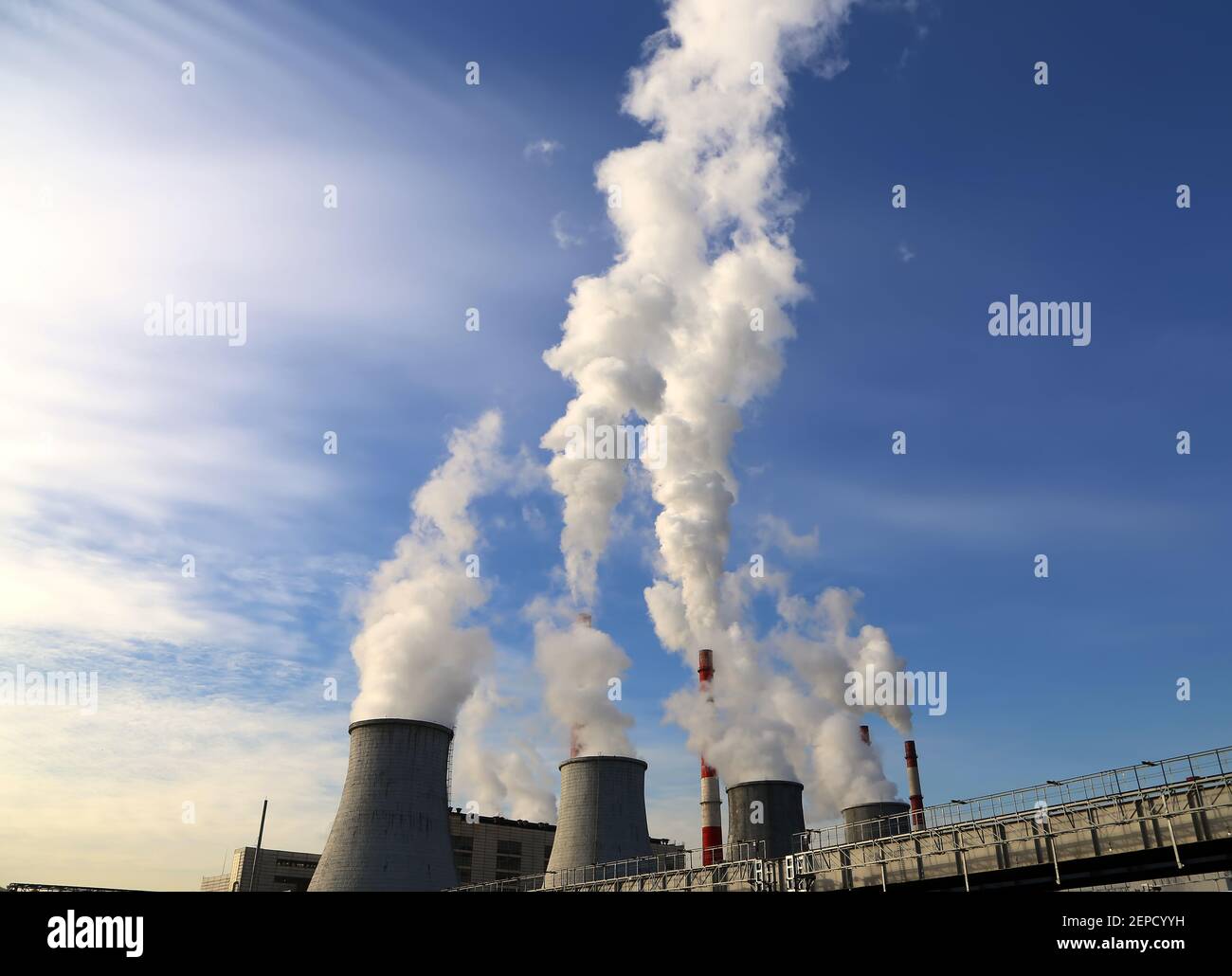 Coal burning power plant with smoke stacks, Moscow, Russia Stock Photo ...