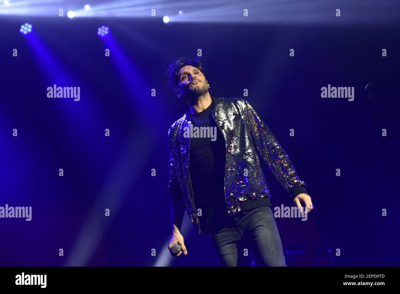 The Italian singer and songwriter Fabrizio Moro, performs live on stage ...