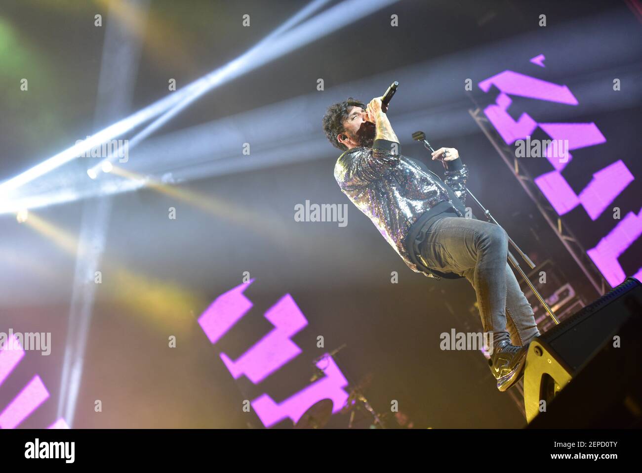 The Italian singer and songwriter Fabrizio Moro, performs live on stage ...