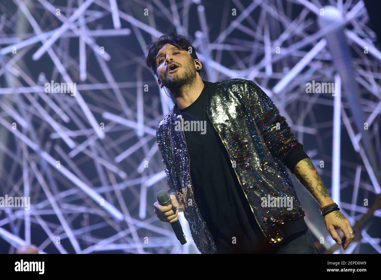 The Italian singer and songwriter Fabrizio Moro, performs live on stage ...