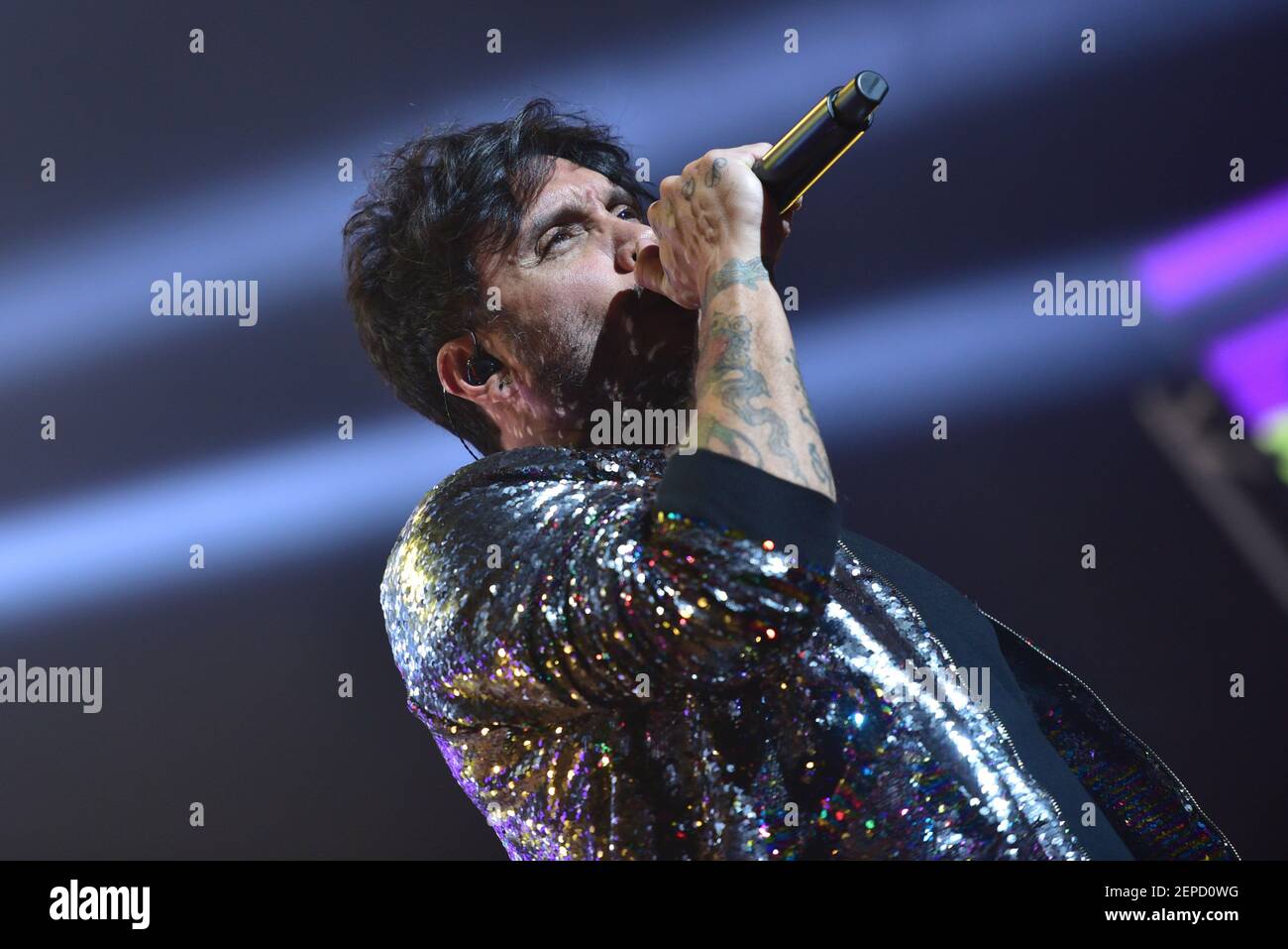 The Italian singer and songwriter Fabrizio Moro, performs live on stage ...