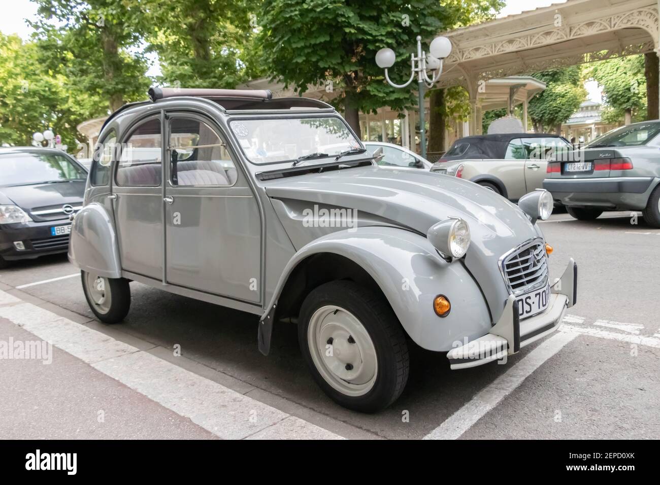 classic French small car the vintage Citroen 2CV in grey in Vichy ...