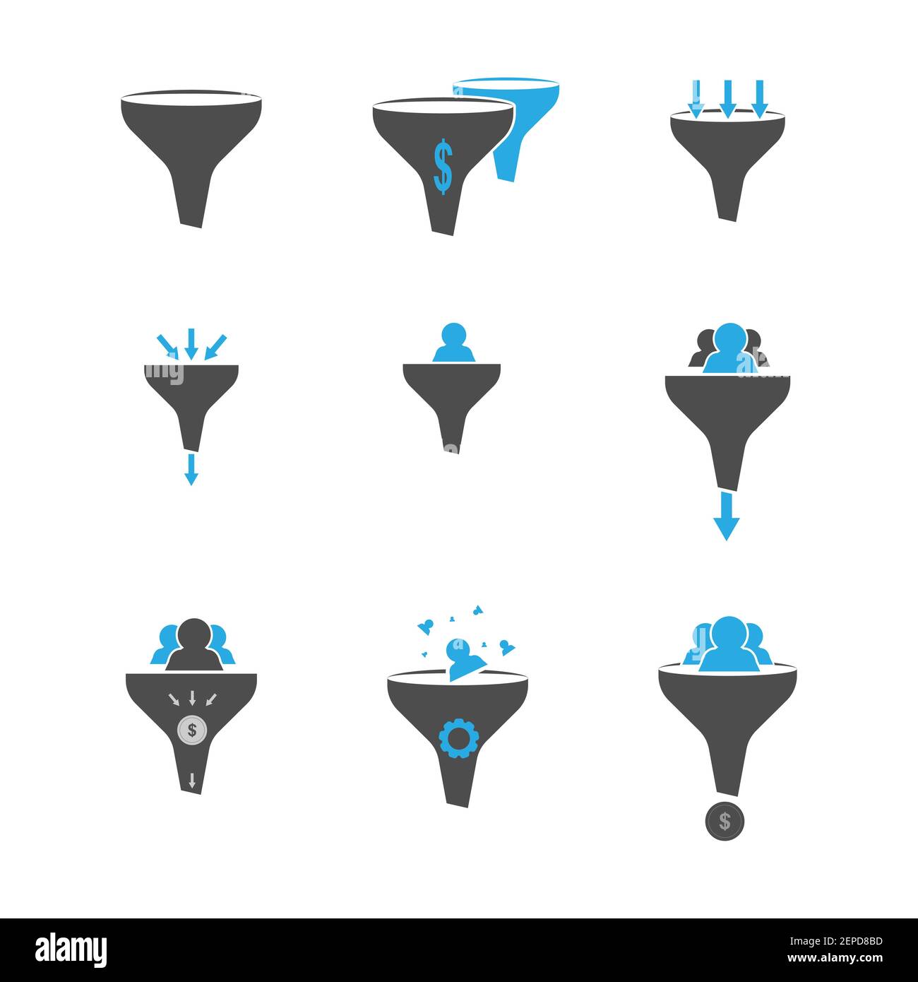 Lead generation. A set of sales funnels. Simple vector icon isolated on ...