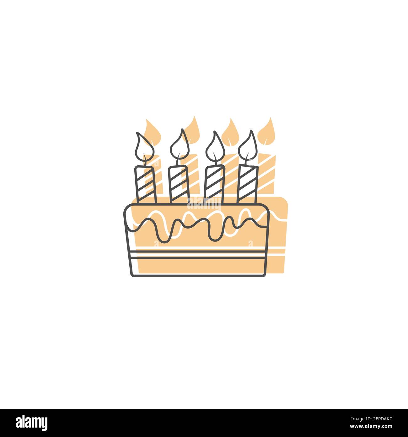 Birthday cake. A comic drawing with a contour and a colored silhouette ...