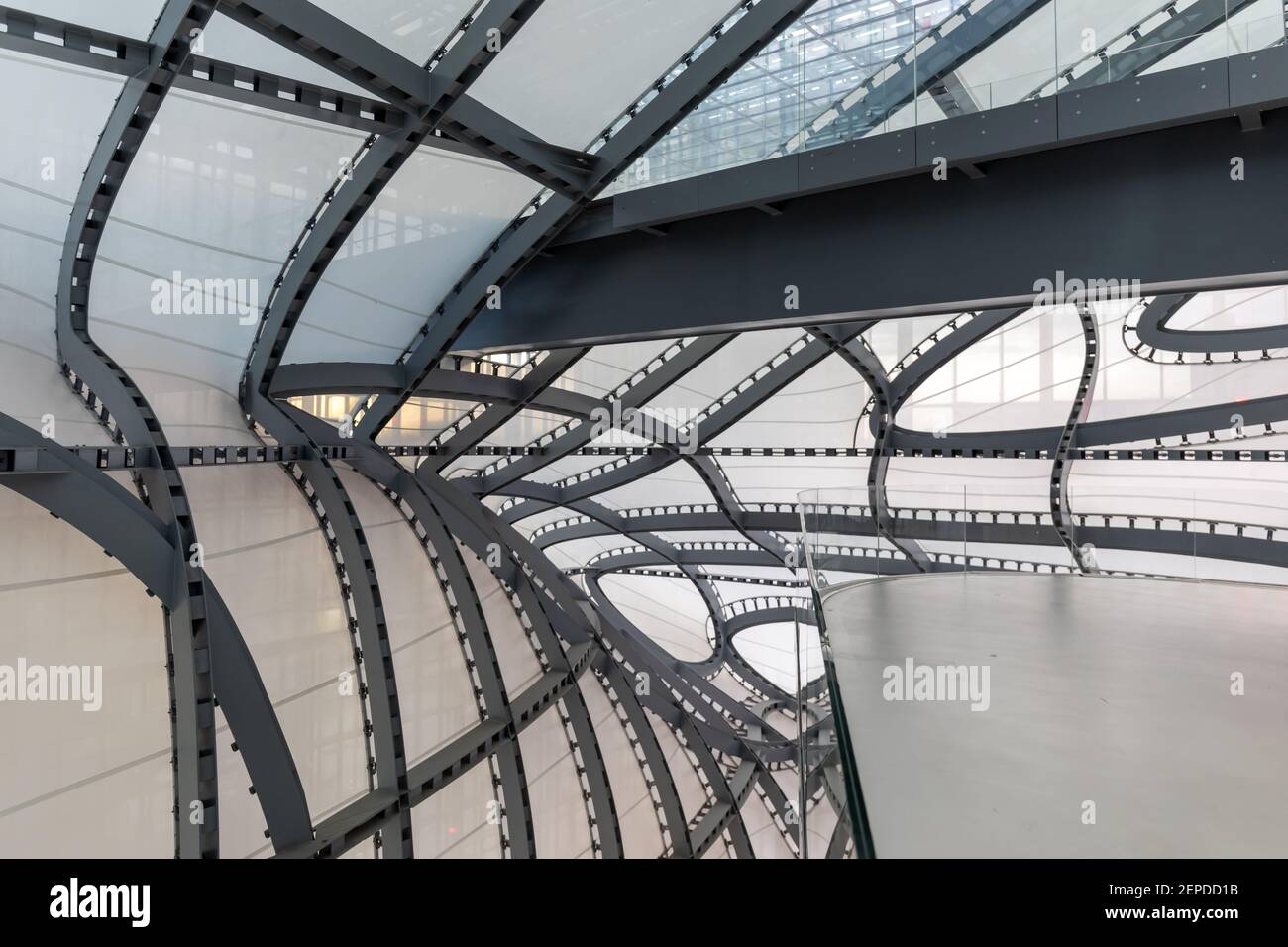 Convention Center - La Nuvola. Interior of the steel structure that ...