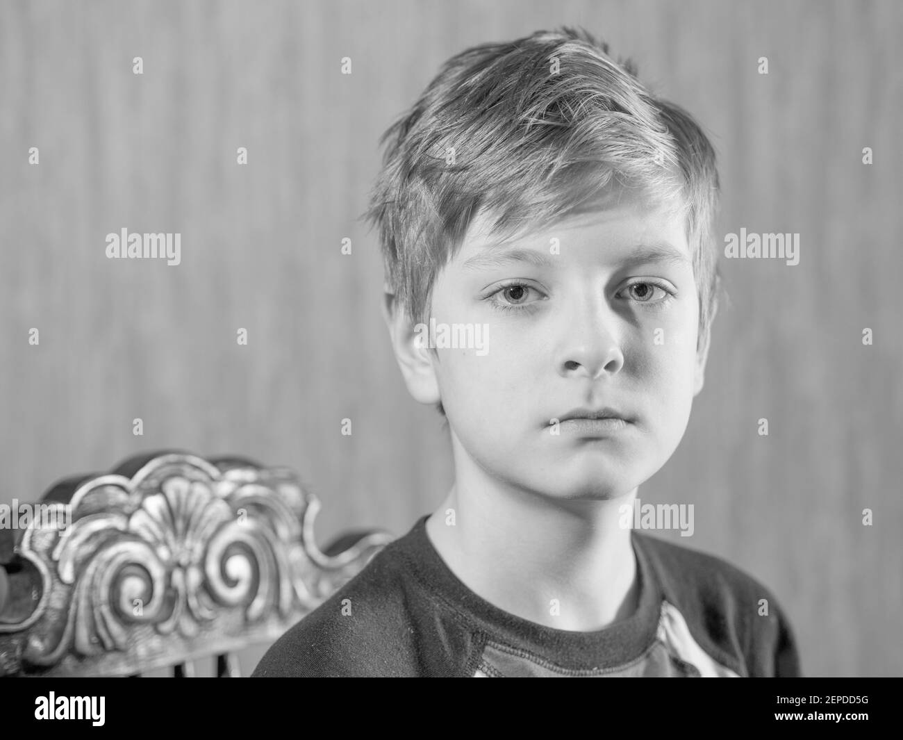 Black and white portrait of caucasian boy on grey background Stock ...