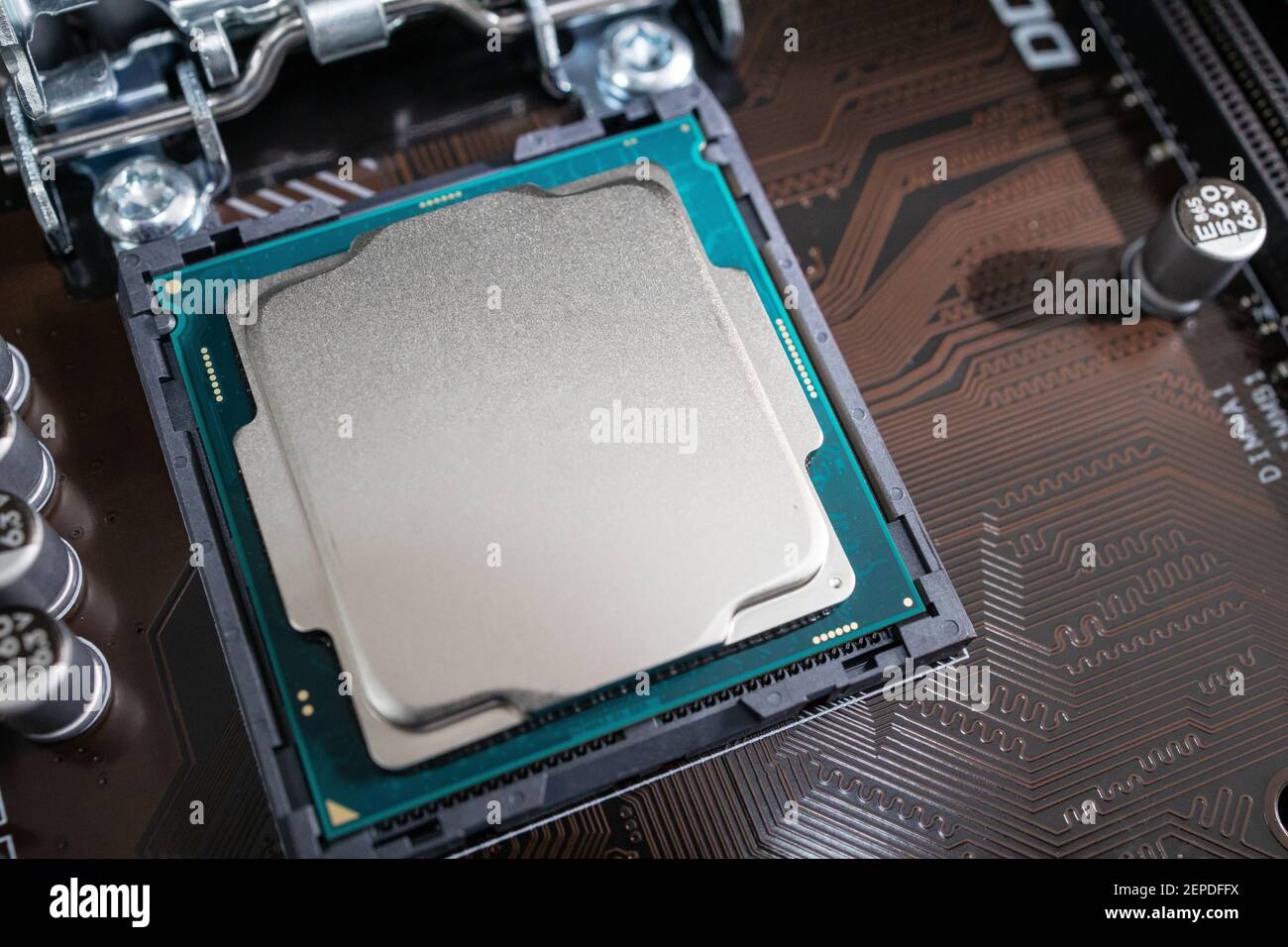 cpu processor microchip at circuit board. close up. technologies ...